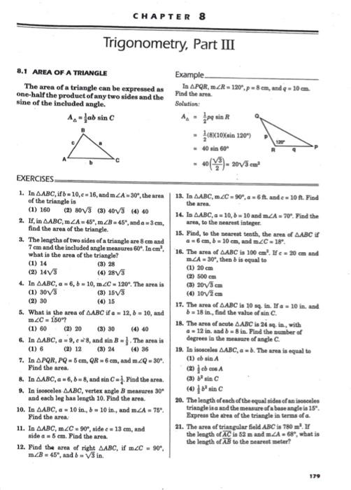 Solved CHAPTER 8 Trigonometry, Part III 8.1 AREA OF A | Chegg.com