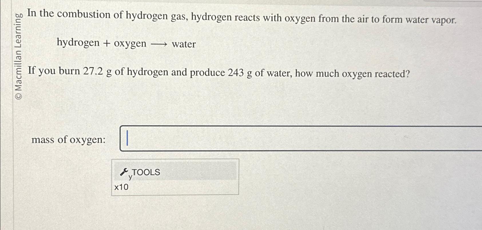 Solved ∞? ﻿In the combustion of hydrogen gas, hydrogen | Chegg.com