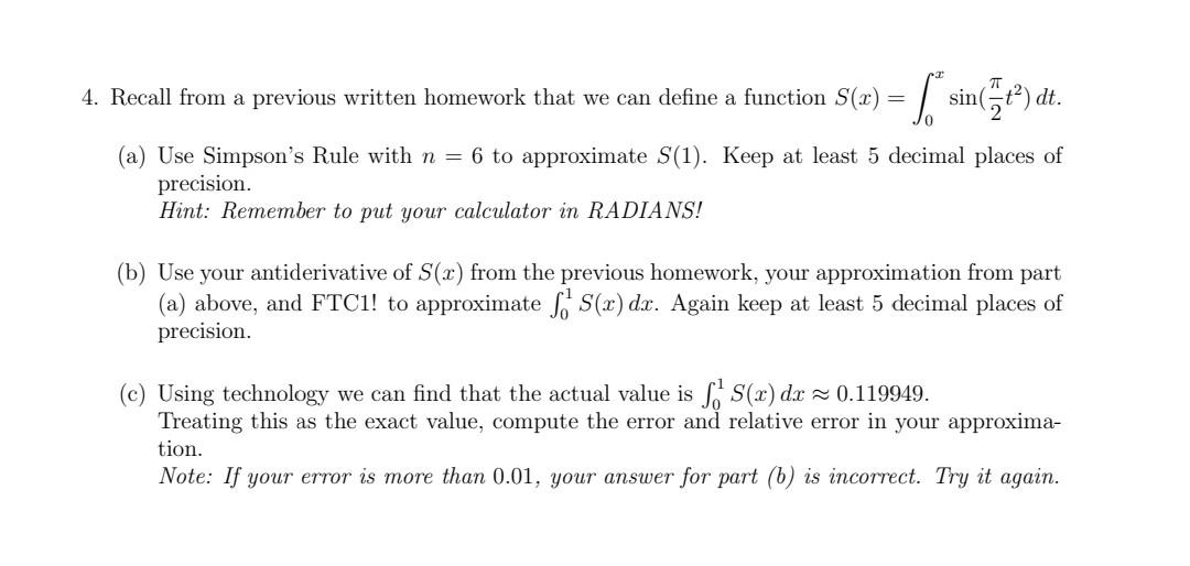 Solved 4. Recall from a previous written homework that we | Chegg.com