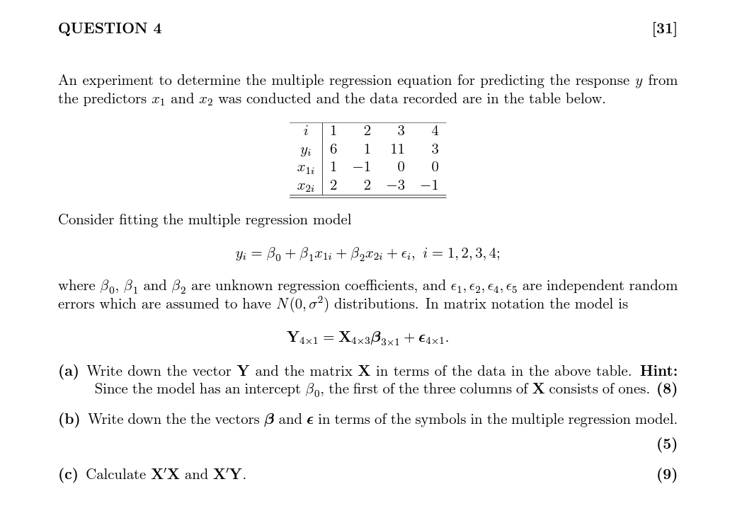 Solved QUESTION 4[31]An experiment to determine the multiple | Chegg.com