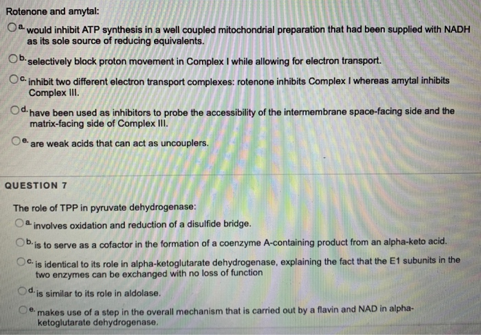 Solved Rotenone and amytal: a would inhibit ATP synthesis in | Chegg.com