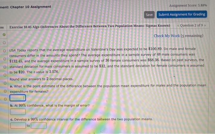 Solved ment: Chapter 10 Assignment Assignment Score: 5.8896 | Chegg.com