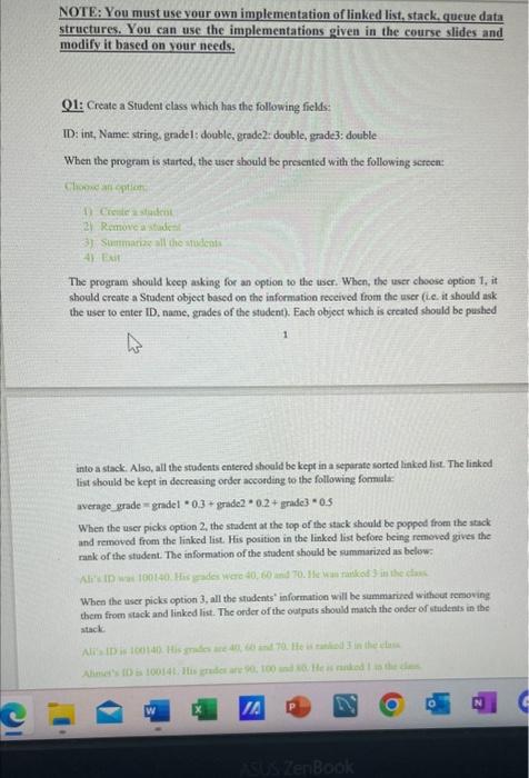 Solved NOTE: You must use vour own implementation of linked | Chegg.com