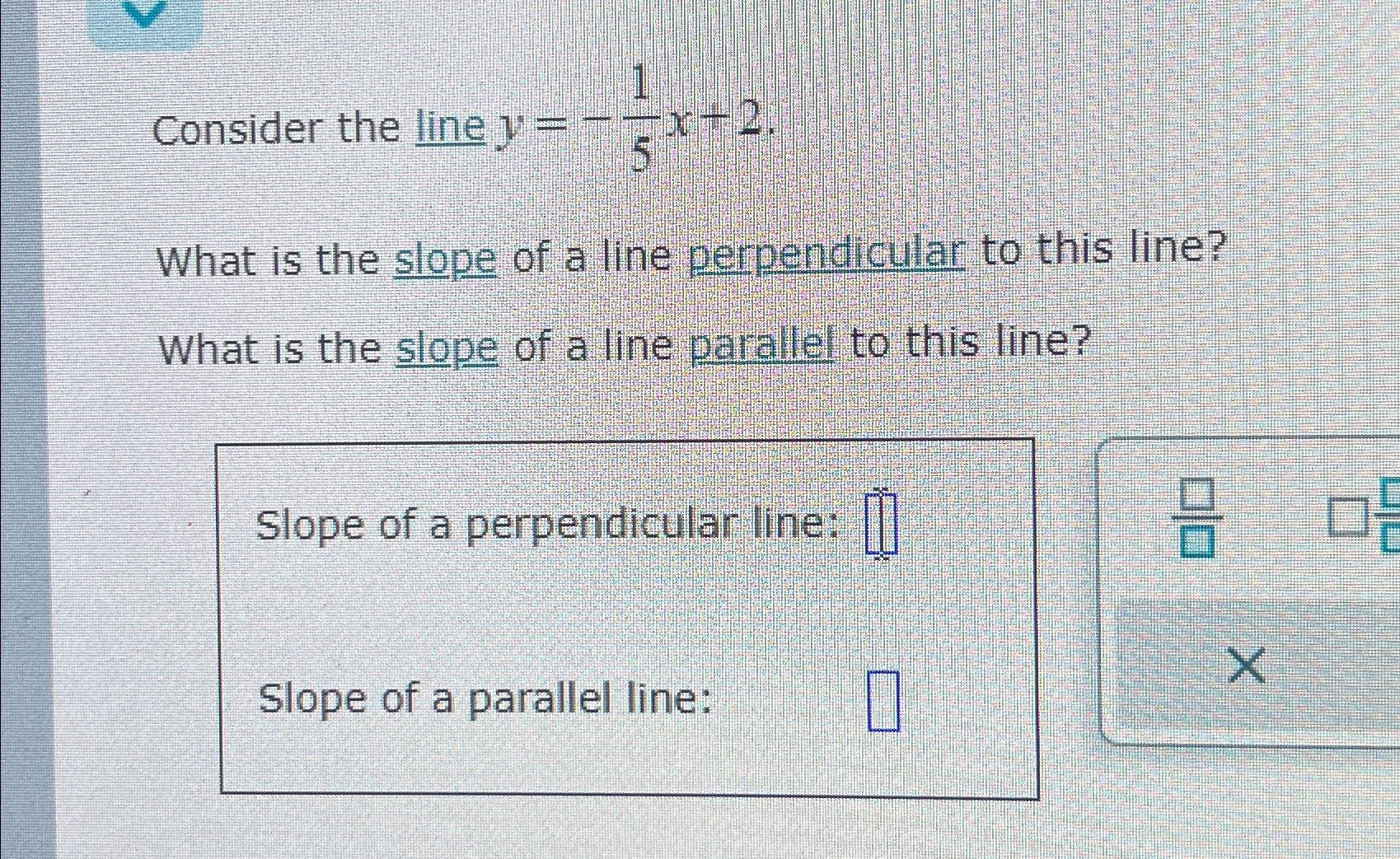 Solved Consider the line y=-15x+2.What is the slope of a | Chegg.com