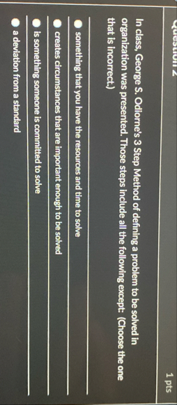 Solved 1 ﻿ptsIn class, George S. ﻿Odiorne's 3 ﻿Step Method | Chegg.com