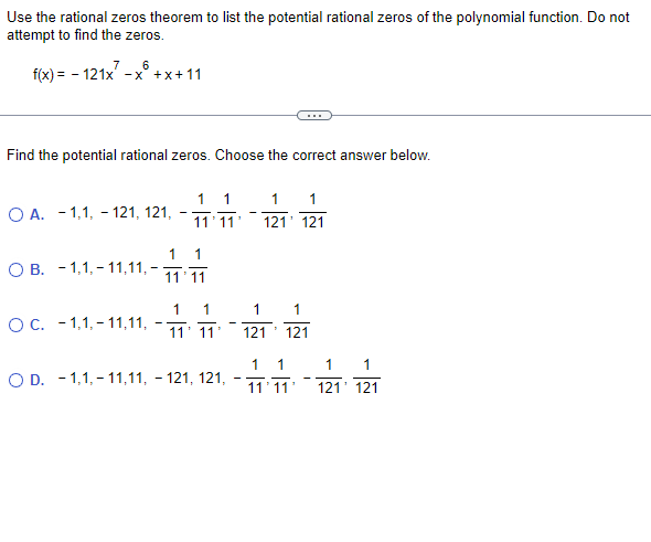 Solved Use the rational zeros theorem to list the potential | Chegg.com