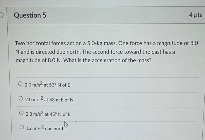 Solved Two horizontal forces act on a 5.0-kg mass. One force | Chegg.com