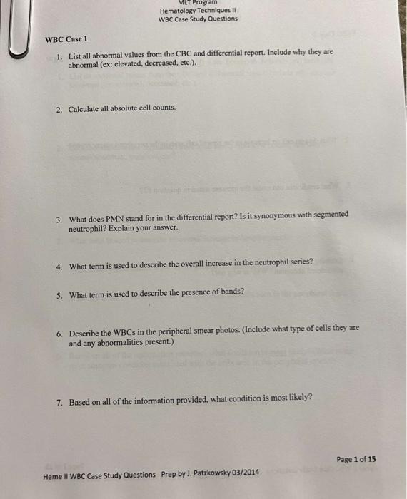Solved WBC Caase infirm woman presents with shortness of | Chegg.com