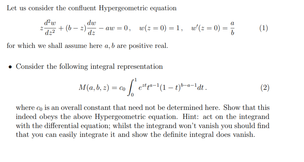Solved Let us consider the confluent Hypergeometric | Chegg.com
