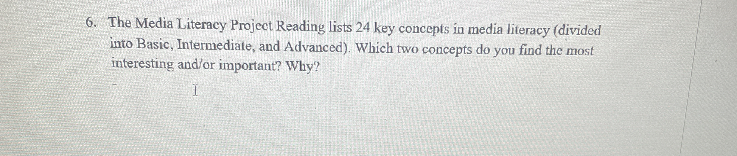 The Media Literacy Project Reading lists 24 ﻿key | Chegg.com