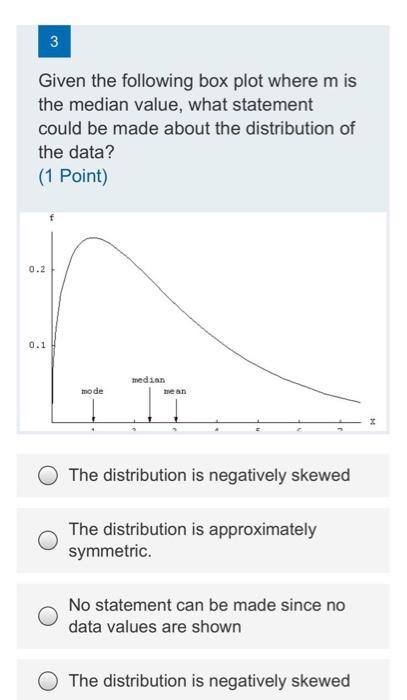 Solved 3 Given the following box plot where m is the median | Chegg.com