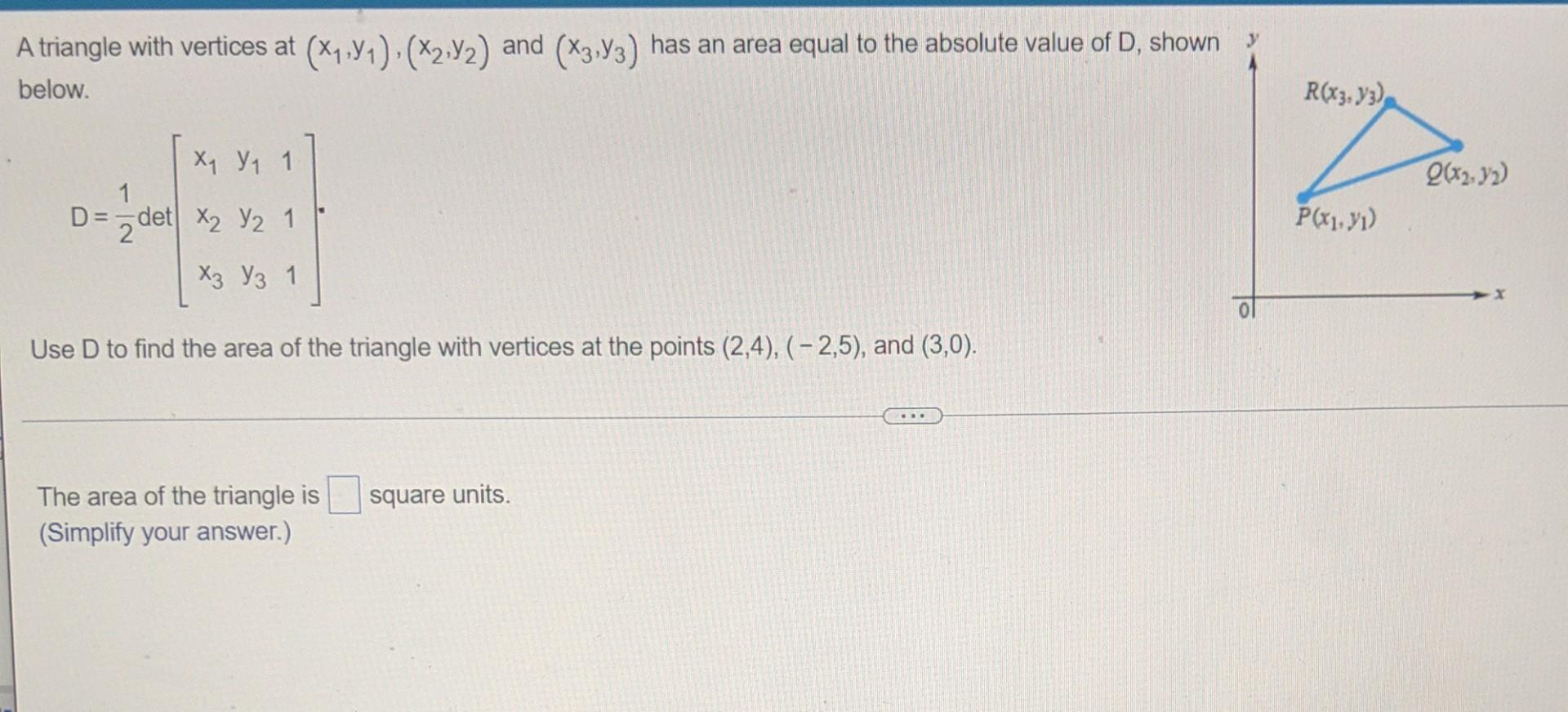 Solved A triangle with vertices at (x₁.₁) (X2Y2) and (x3.Y3) | Chegg.com