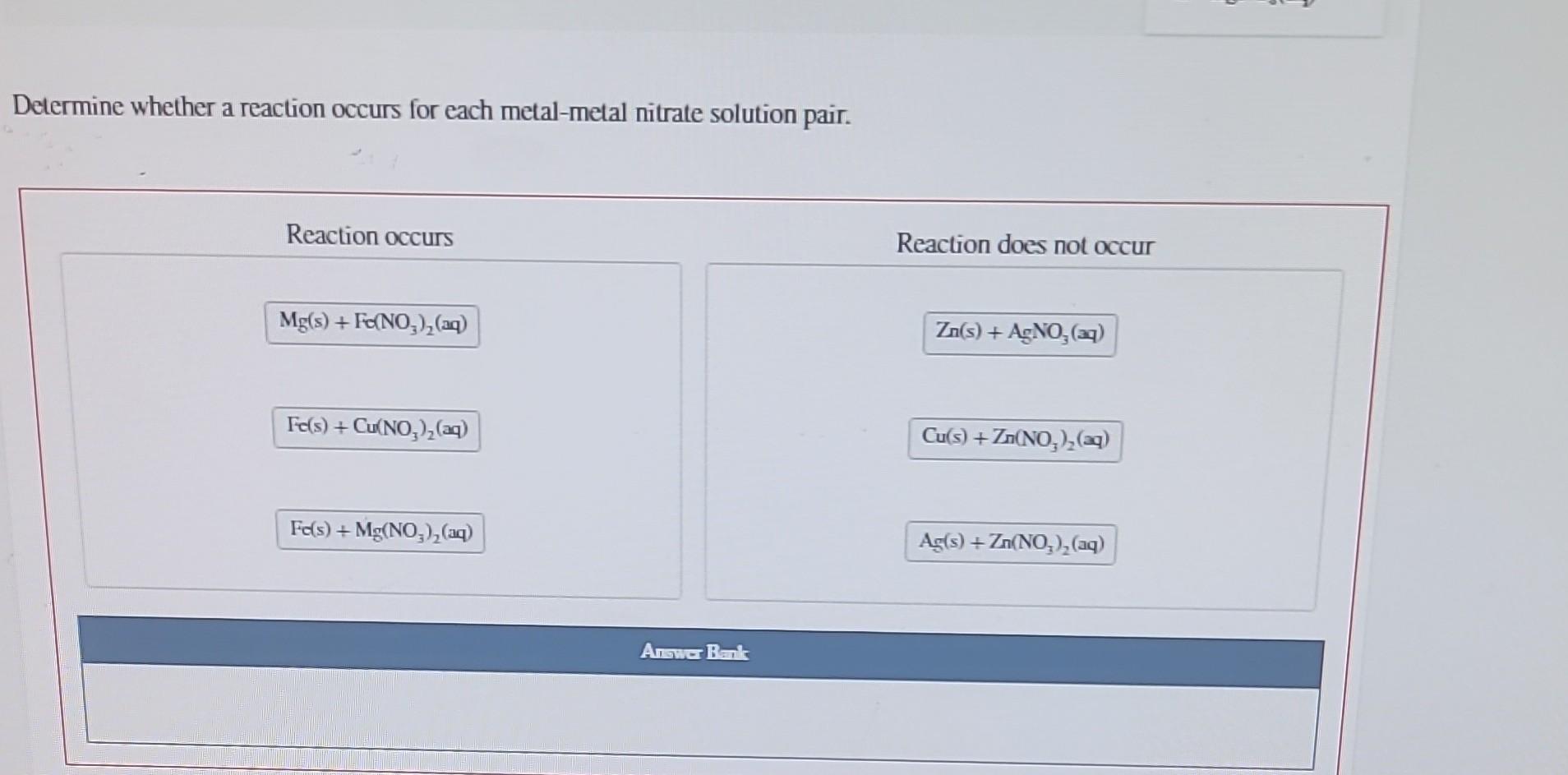 Solved Determine whether a reaction occurs for each | Chegg.com