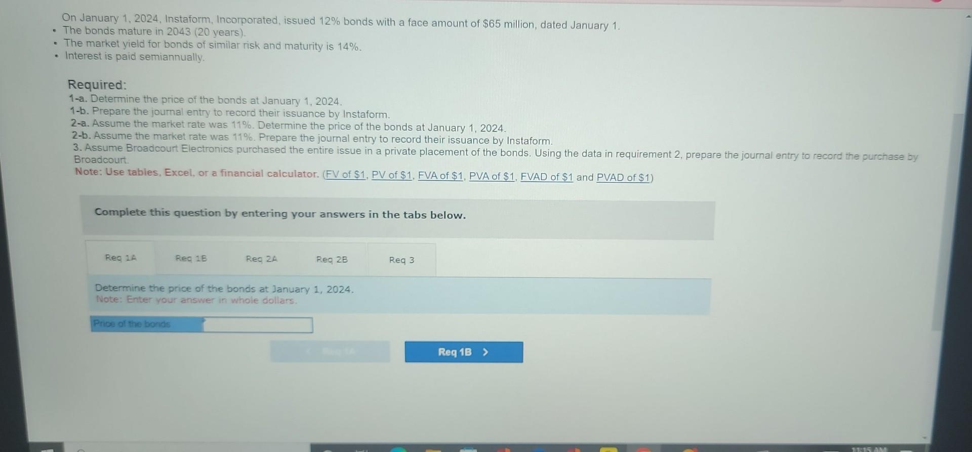 Solved On January 1, 2024, Instaform, Incorporated, issued | Chegg.com