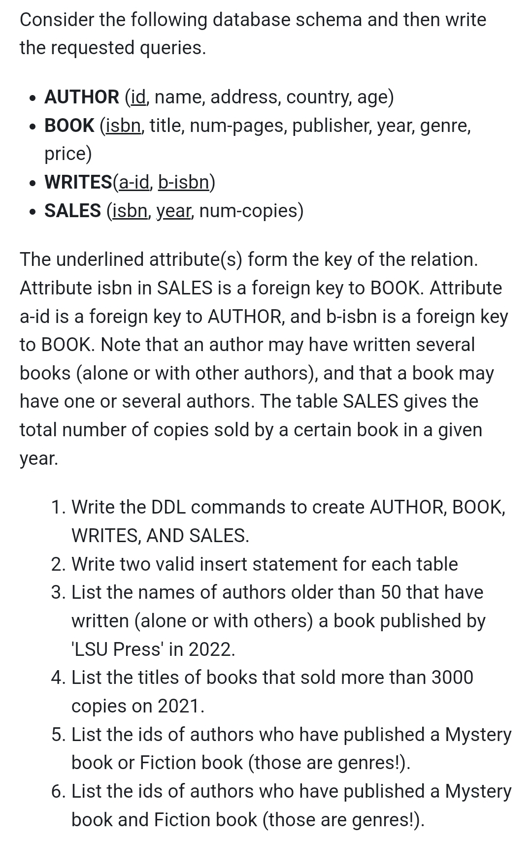 Solved Consider the following database schema and then | Chegg.com