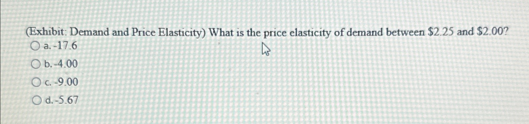 Solved (Exhibit: Demand and Price Elasticity) ﻿What is the | Chegg.com
