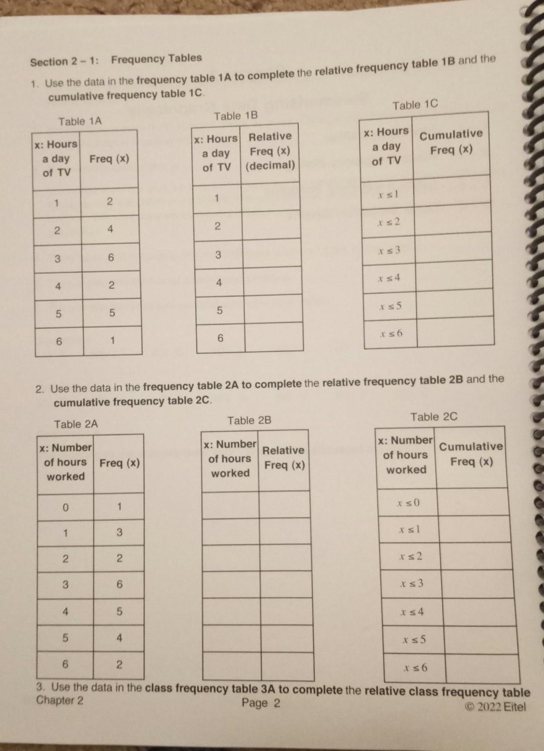 Solved Section 2-1: Frequency Tables 1. Use the data in the | Chegg.com