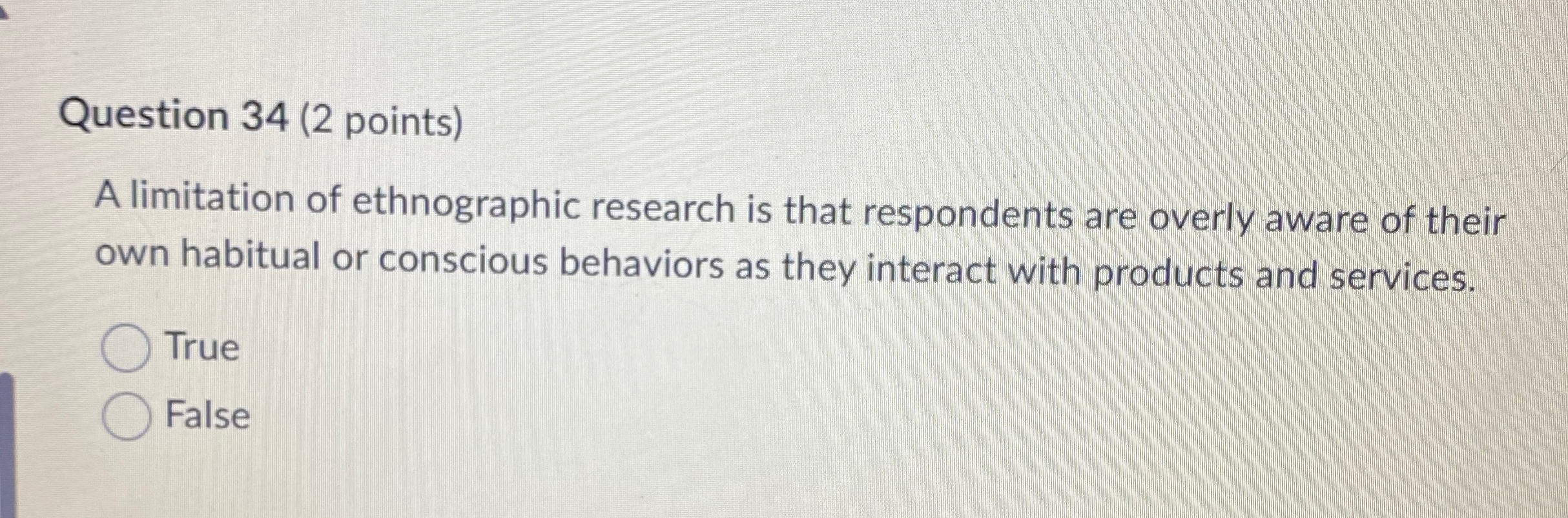 Solved Question 34 (2 ﻿points)A limitation of ethnographic | Chegg.com