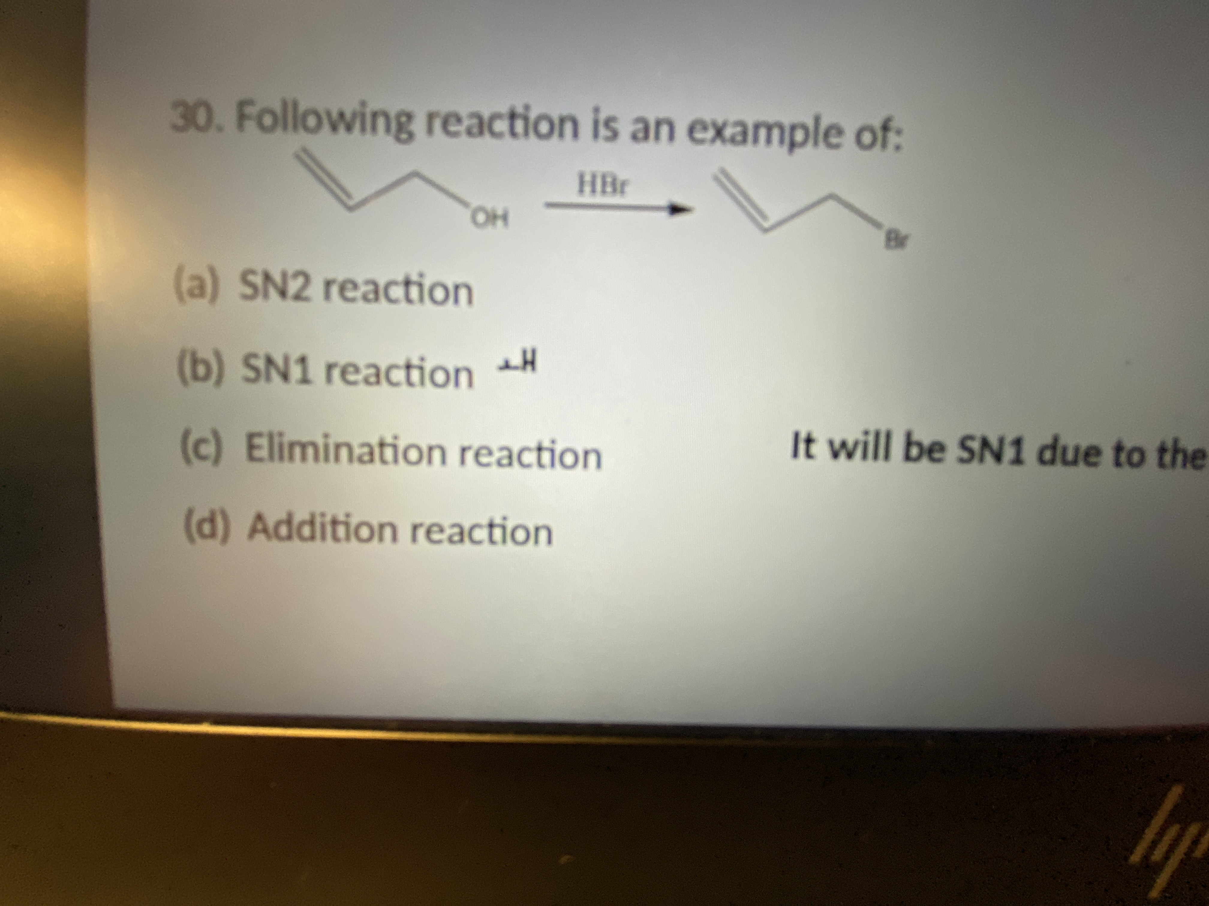 Solved Following reaction is an examnle nf.(a) SN2 | Chegg.com