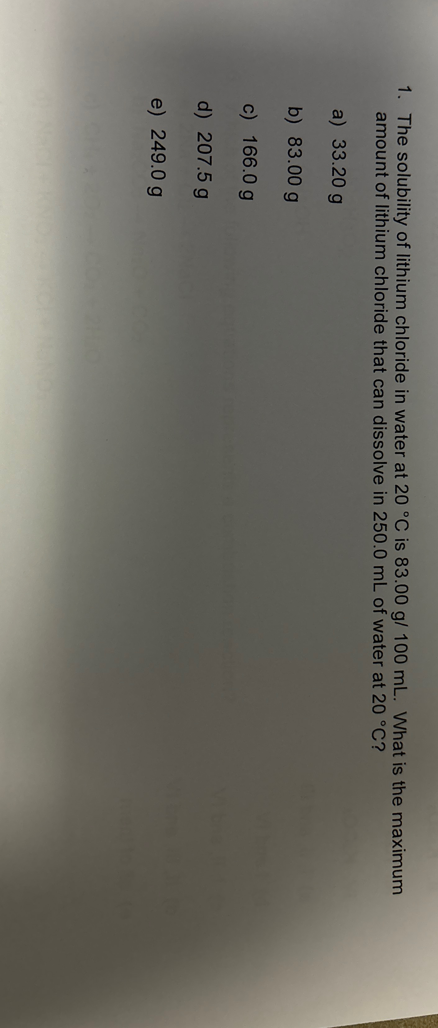 Solved The solubility of lithium chloride in water at 20°C | Chegg.com