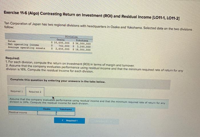 Solved Exercise 11-5 (Algo) Return on Investment (ROI) | Chegg.com