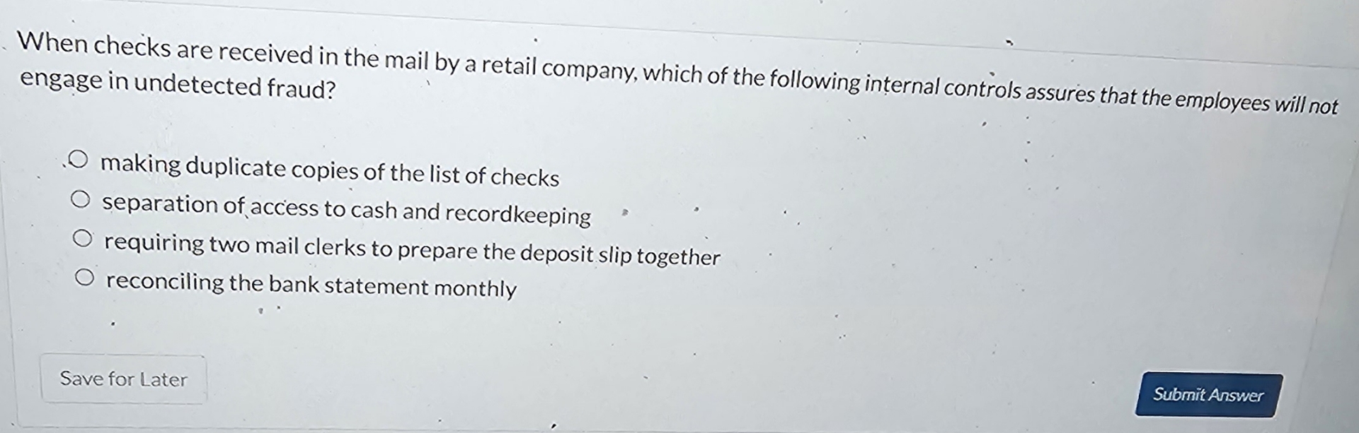 Solved When checks are received in the mail by a retail | Chegg.com