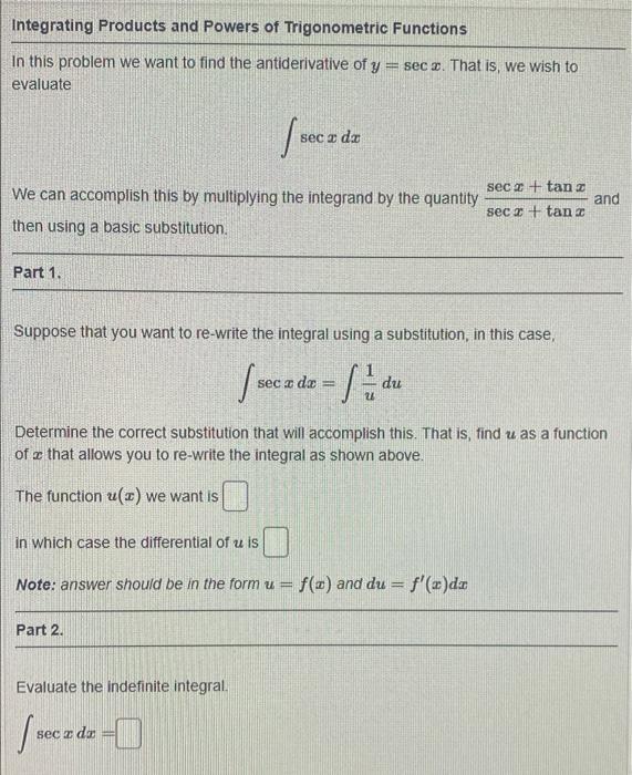 Solved Integrating Products and Powers of Trigonometric | Chegg.com