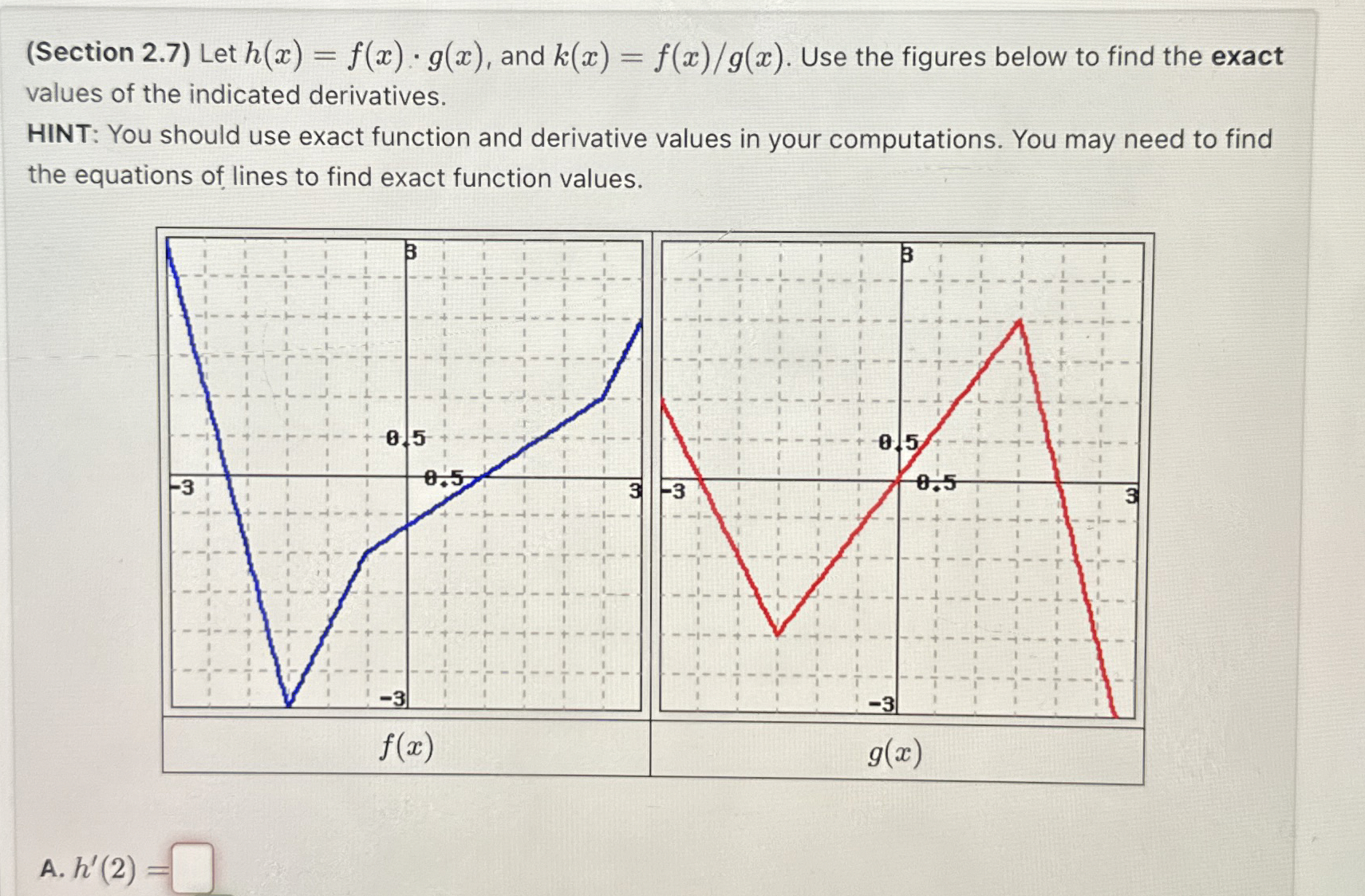 Solved (Section 2.7) ﻿Let h(x)=f(x)*g(x), ﻿and k(x)=fxg(x). | Chegg.com