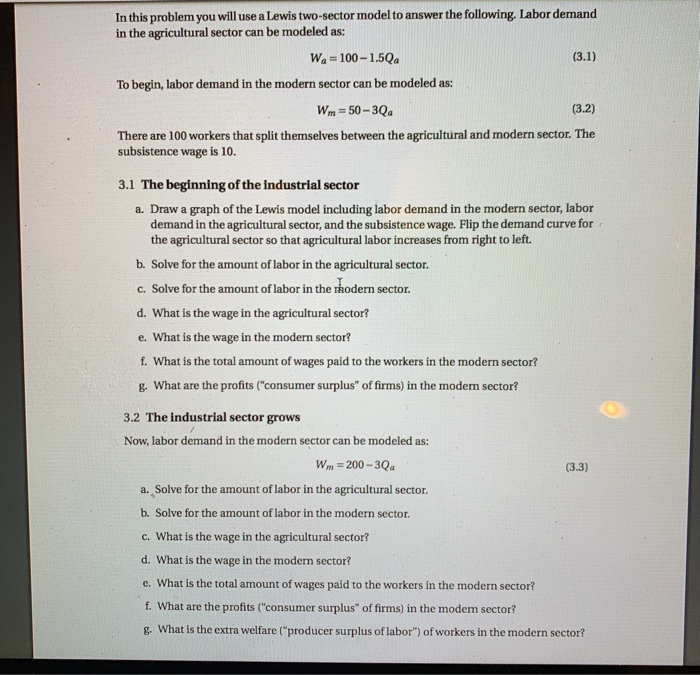 In this problem you will use a Lewis two sector model | Chegg.com