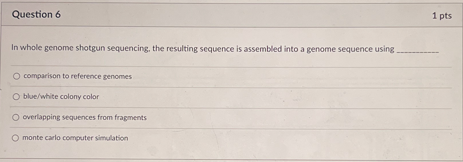 Solved Question 61 ﻿ptsIn whole genome shotgun sequencing, | Chegg.com