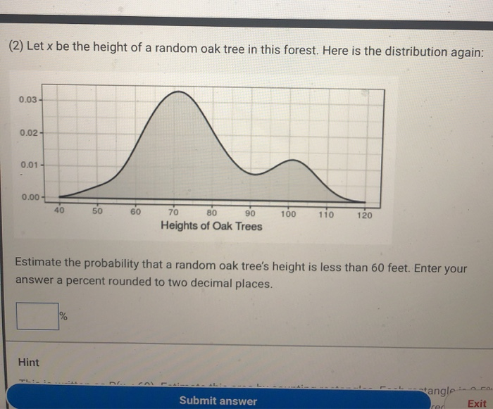Solved (2) Let x be the height of a random oak tree in this | Chegg.com