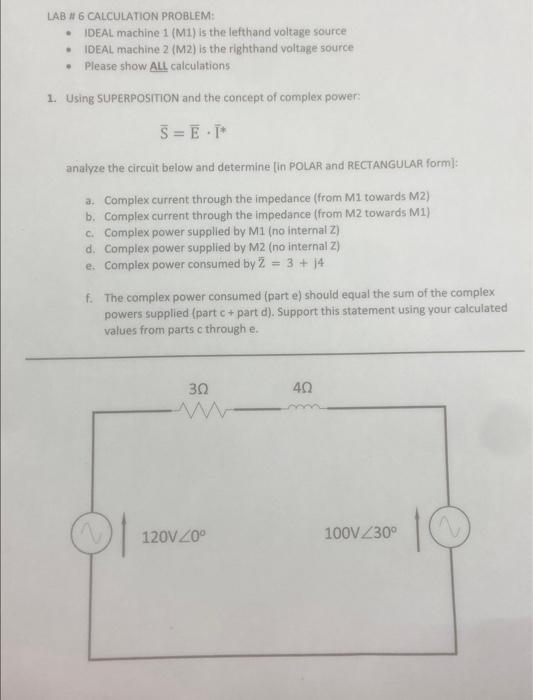 Solved LAB # 6 CALCULATION PROBLEM: - IDEAL machine 1 (M1) | Chegg.com