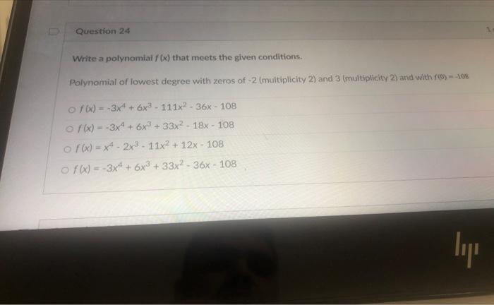 Solved Write a polynomial f(x) that meets the given | Chegg.com