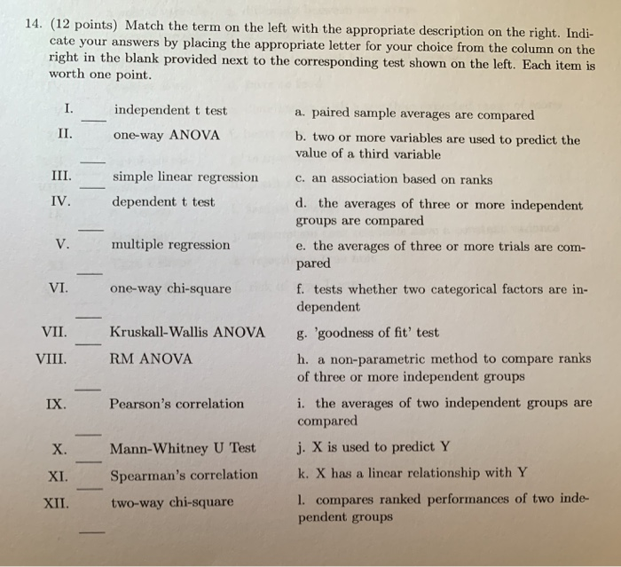 Solved 14. (12 points) Match the term on the left with the | Chegg.com