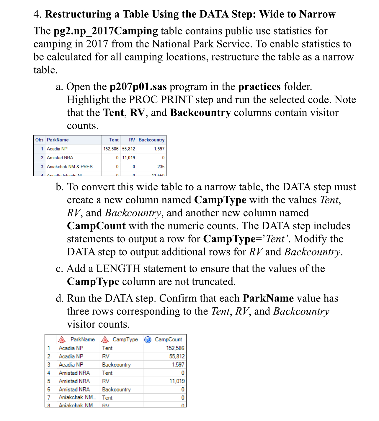 Solved Restructuring a Table Using the DATA Step: Wide to | Chegg.com