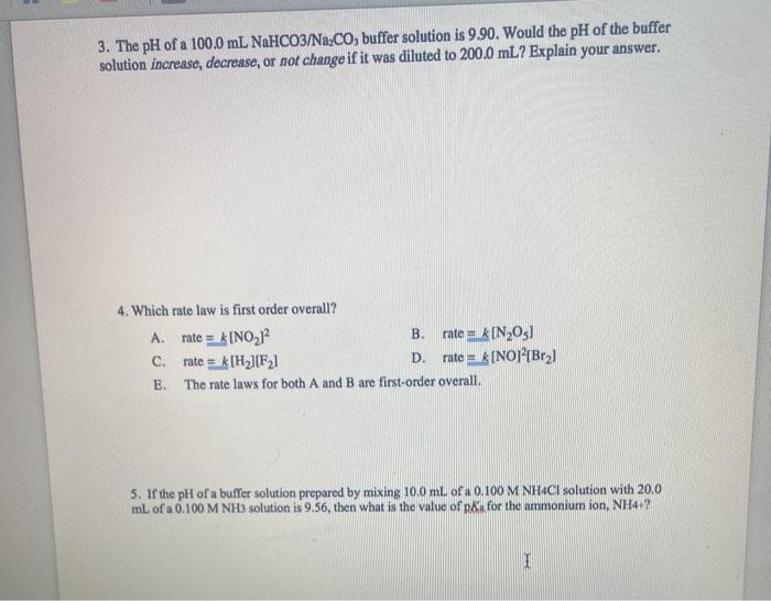 Solved 3. The pH of a 100.0 mL NaHCO3/Na2CO, buffer solution | Chegg.com
