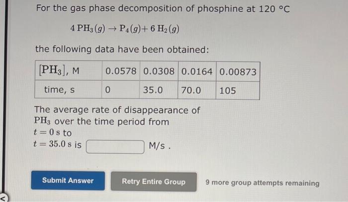 Solved For the gas phase decomposition of phosphine at 120∘C | Chegg.com
