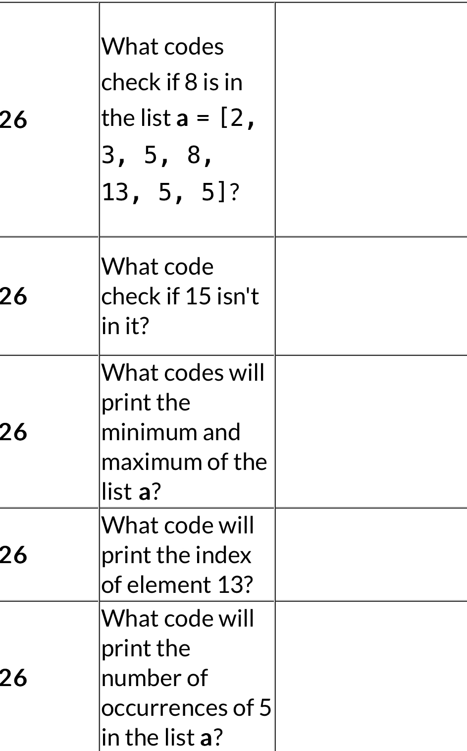 Solved \table[[26,\table[[What codes],[check if 8 ﻿is | Chegg.com
