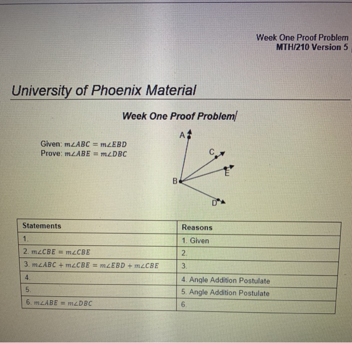 Solved Week One Proof Problem MTH/210 Version 5 University | Chegg.com