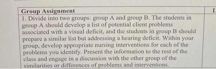 Solved Group Assignment 1. Divide into two groups: group A | Chegg.com
