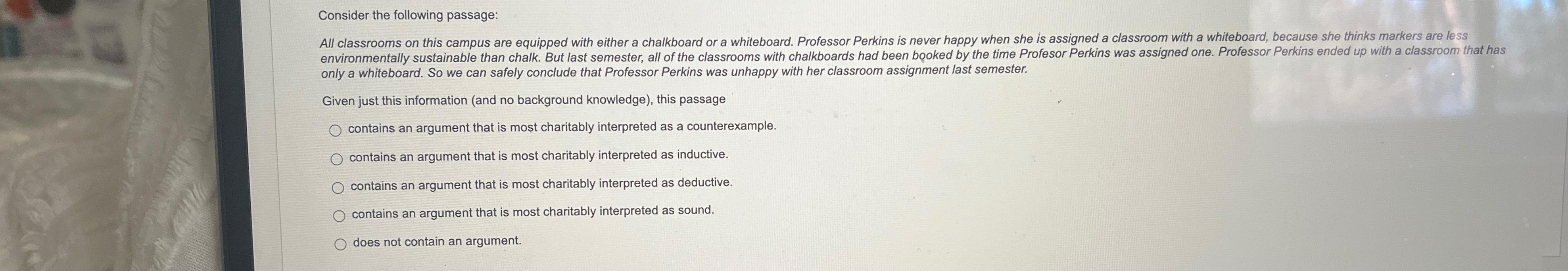 Solved Consider the following passage: only a whiteboard. So | Chegg.com