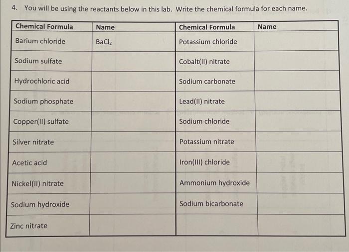 Solved 4. You will be using the reactants below in this lab. | Chegg.com
