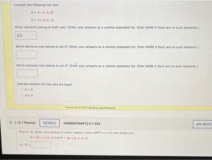 Solved Consider the following two sets. | Chegg.com