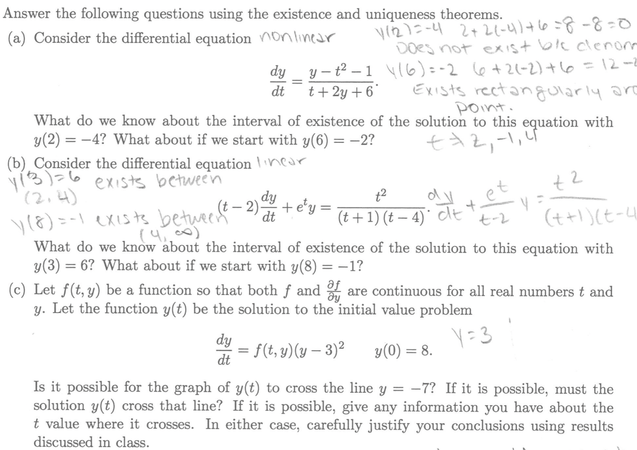 Answer the following questions using the existence | Chegg.com