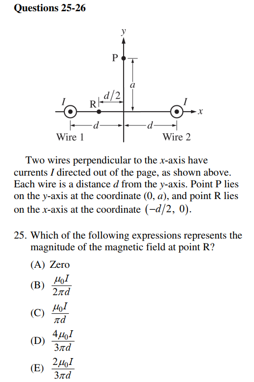 Solved Questions 25-26Two wires perpendicular to the x-axis | Chegg.com