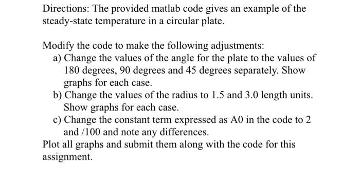 Solved Directions: The provided matlab code gives an example | Chegg.com