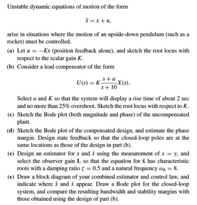 Solved Unstable dynamic equations of motion of the form | Chegg.com