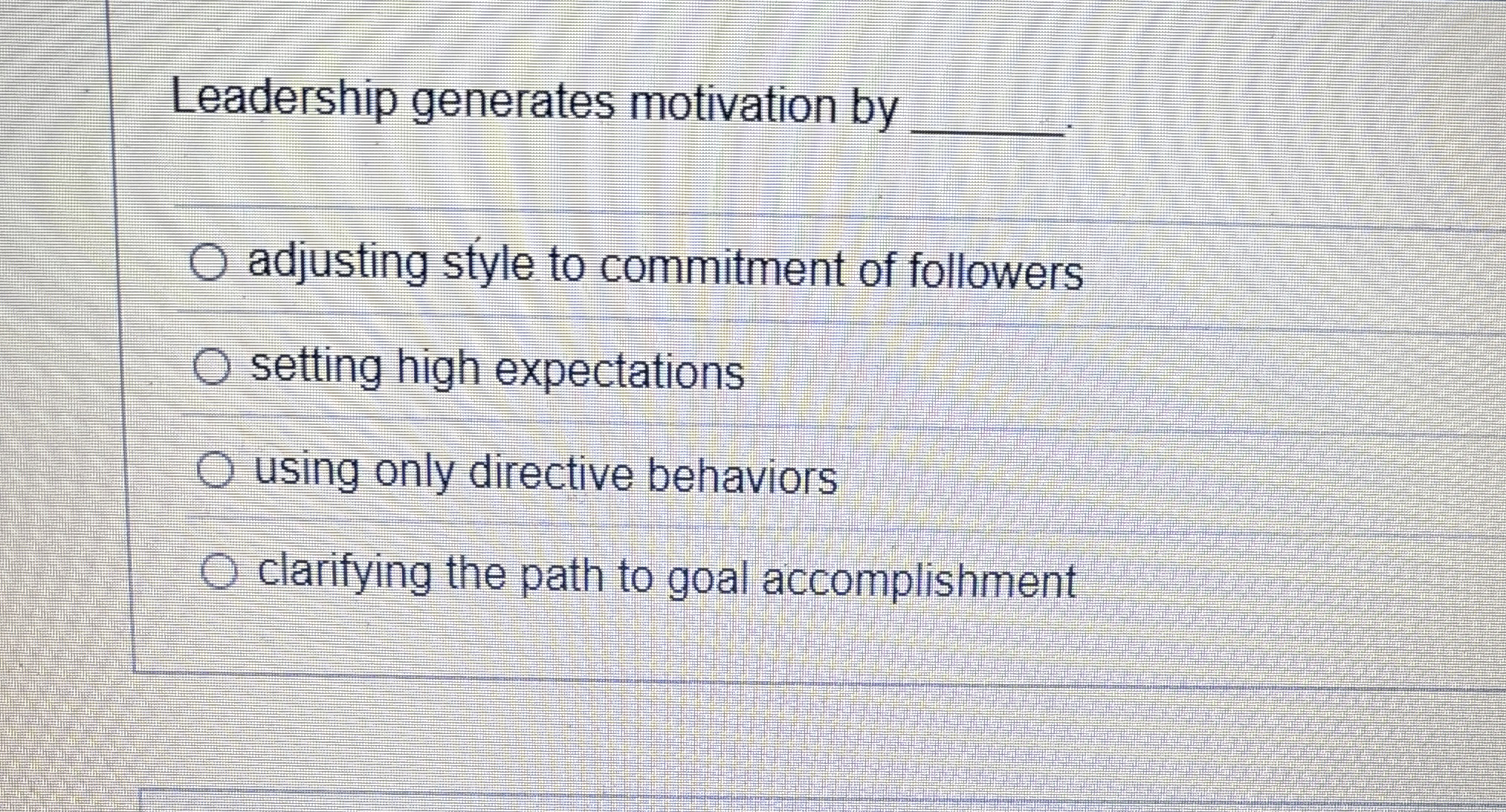 Solved Leadership generates motivation by q,adjusting style | Chegg.com