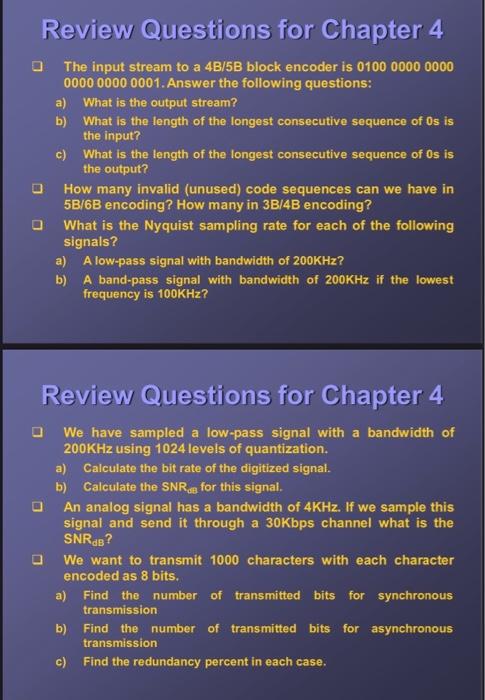 Solved Review Questions For Chapter 4 List Five Line Coding 