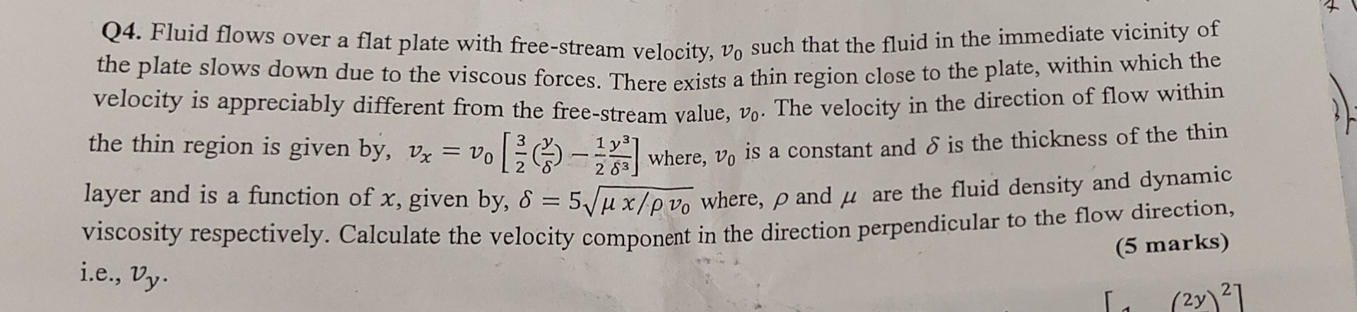 Solved Q4. ﻿Fluid flows over a flat plate with free-stream | Chegg.com
